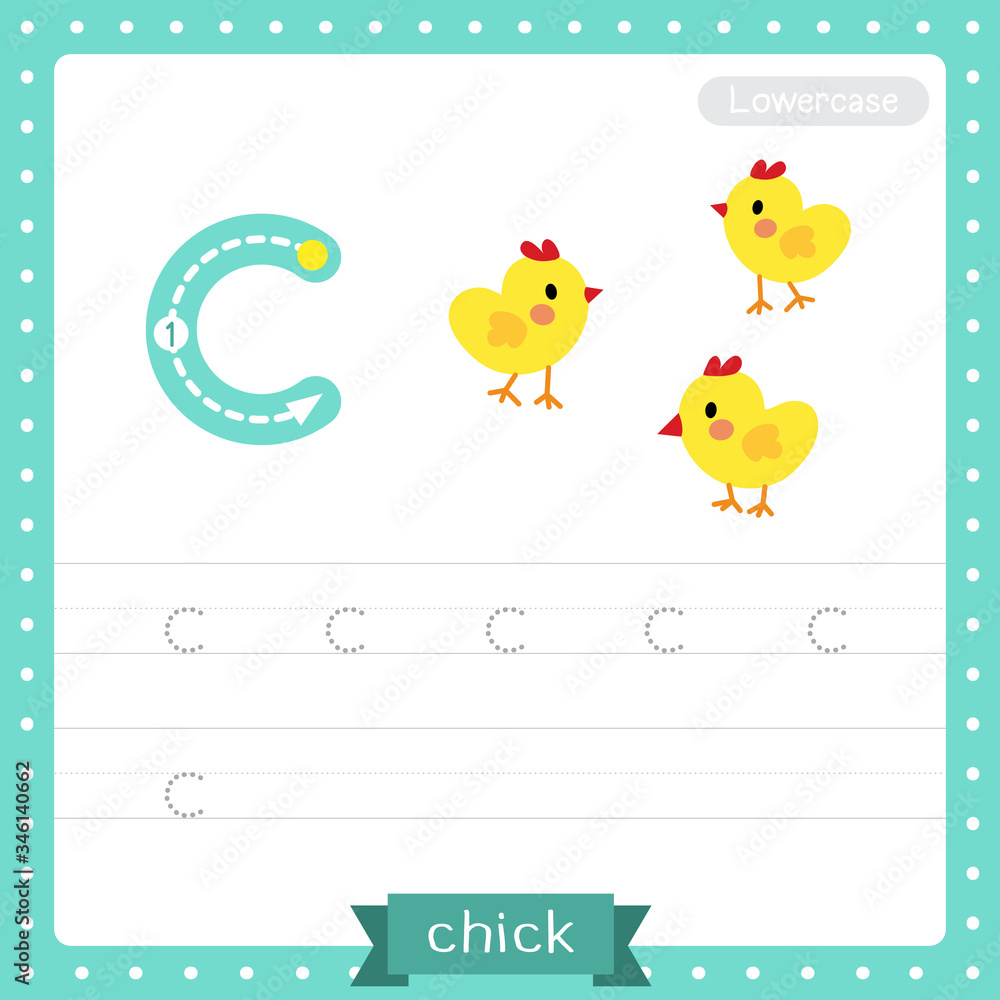 Letter C lowercase tracing practice worksheet. Chick Stock Vector ...