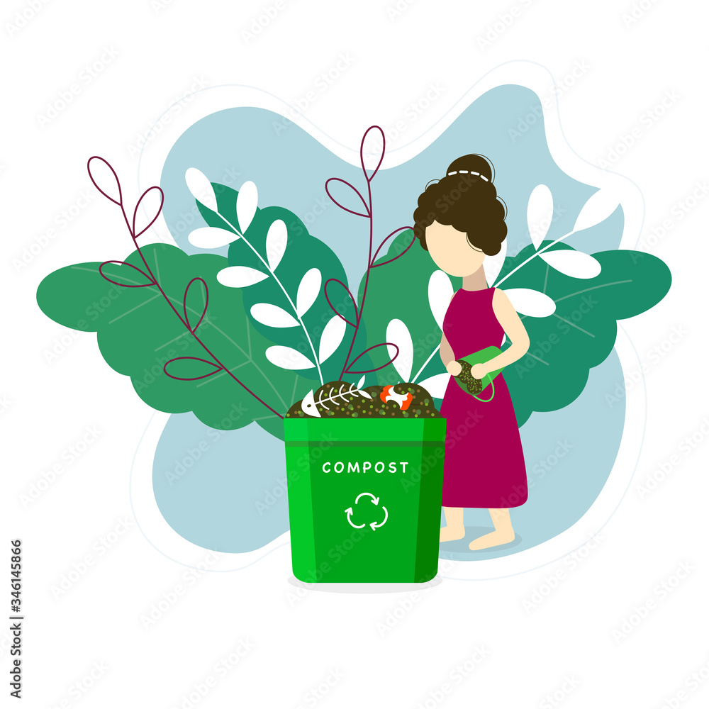 Composting and organic waste. People making compost. Flat vector ...