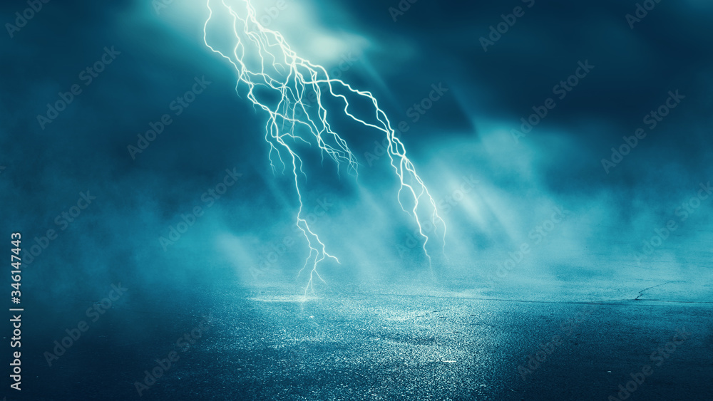 Dramatic background of the night sky, thunderstorm, lightning. Smoke ...