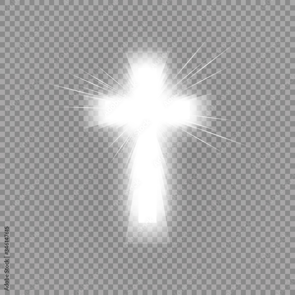 Shining white cross and sunlight special lens flare light effect on ...