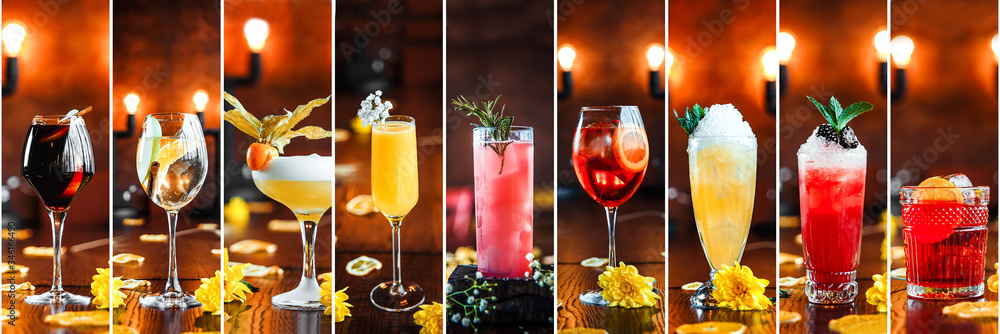 Various cool cocktails beverage collage menu design Stock Photo | Adobe ...