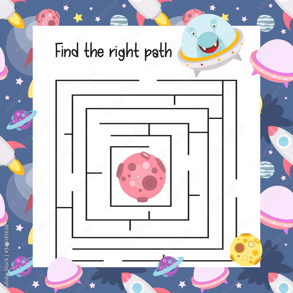 Space Labyrinth. Help Alien Find the Right Path. Games for Preschool ...