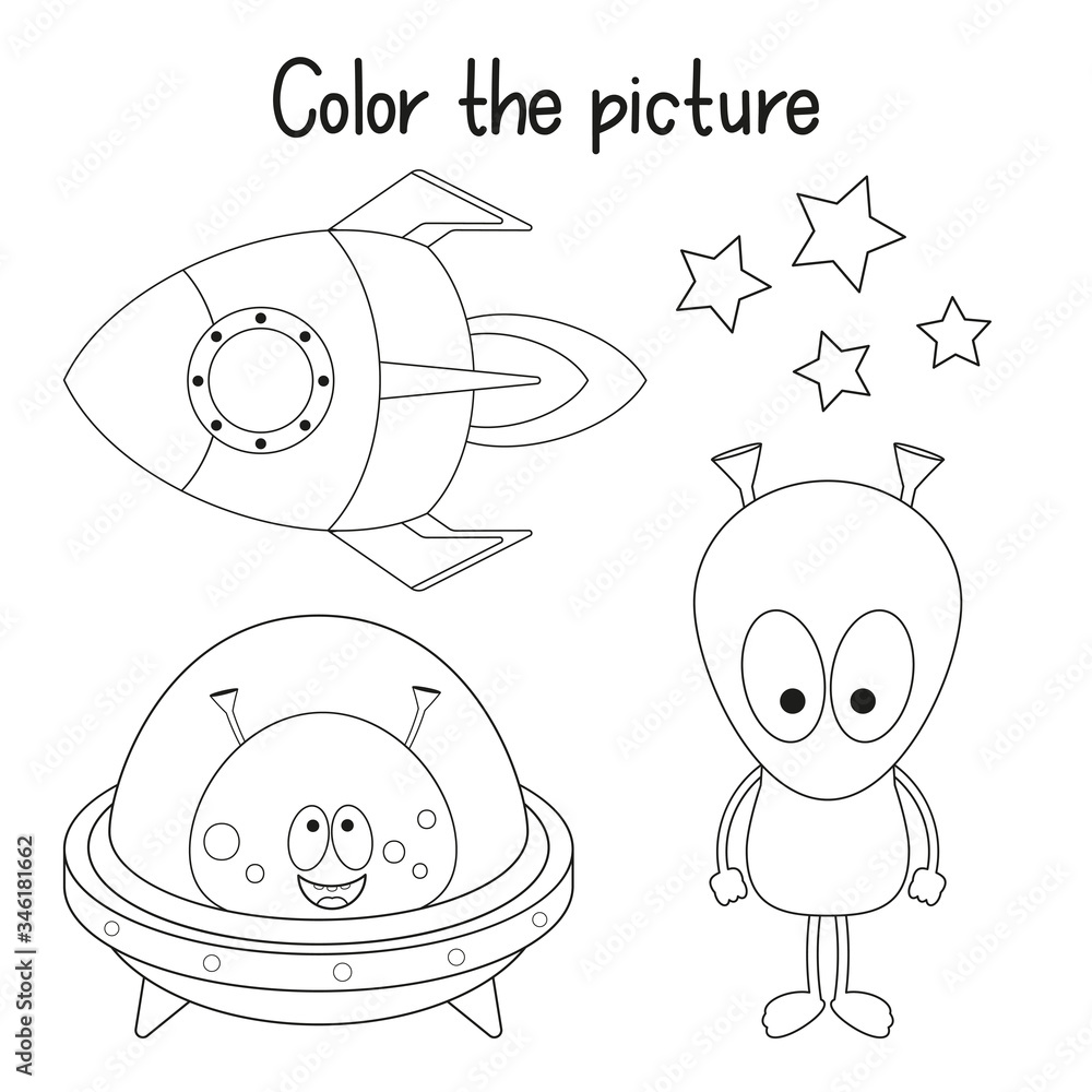 Color The Picture Coloring Page For Kids Funny Monsters And Rocket color-the-picture-coloring-page-for-kids-funny-monsters-and-rocket