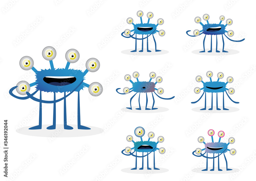 Vector illustrations of a funny creature with expressions. Isolated ...