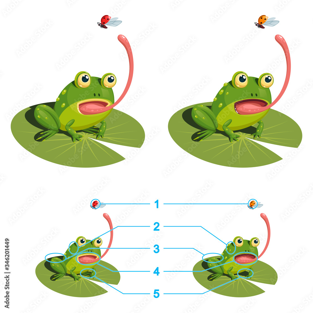 Vettoriale Stock The frog is trying to catch a ladybug with its tongue ...