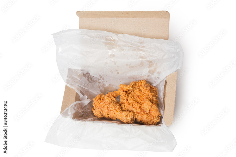 Calf and chest fried chicken in box isolated on white with clipping ...