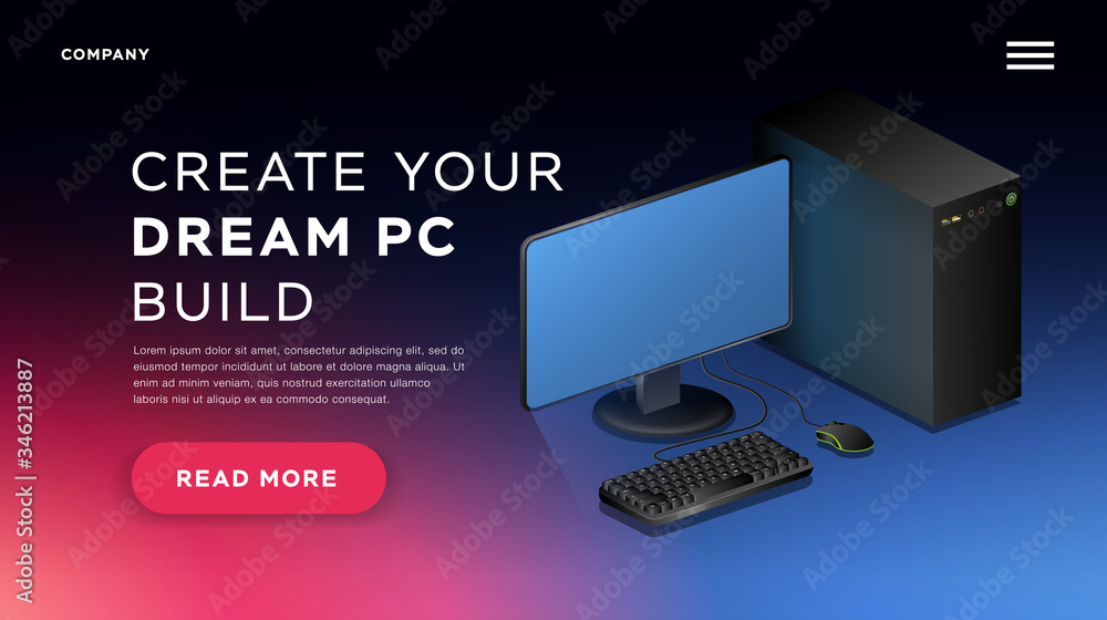 Desktop workstation computer isometric illustration, pc store or ...
