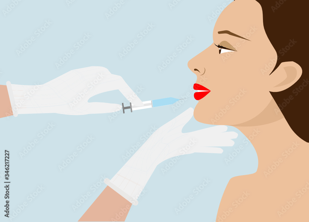 Filler Injection.Doctor hands wearing hygiene gloves inject filler ...