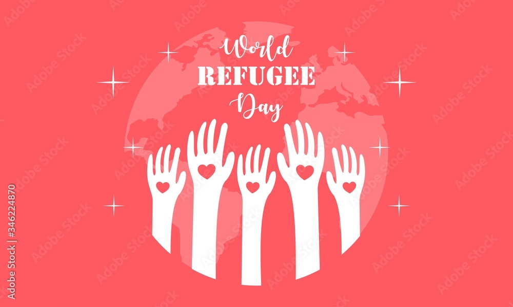 World Refugee Day, 20 June. Human hands, raised hands conceptual ...