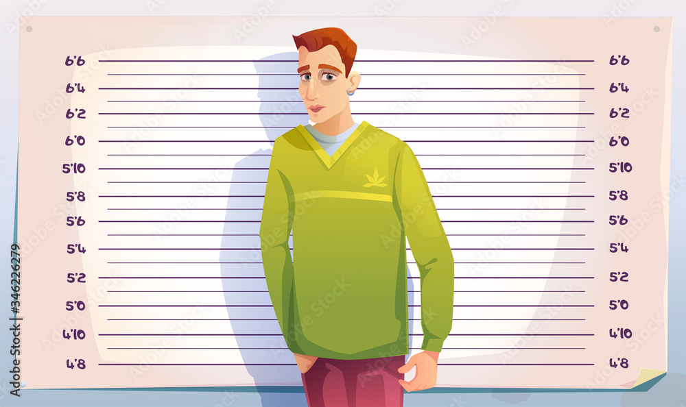 Criminal mugshot in police or prison. Photo of arrested man on scale of ...