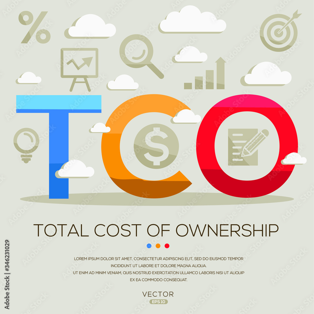 TCO (total cost of ownership), letters and icons. Vector illustration ...