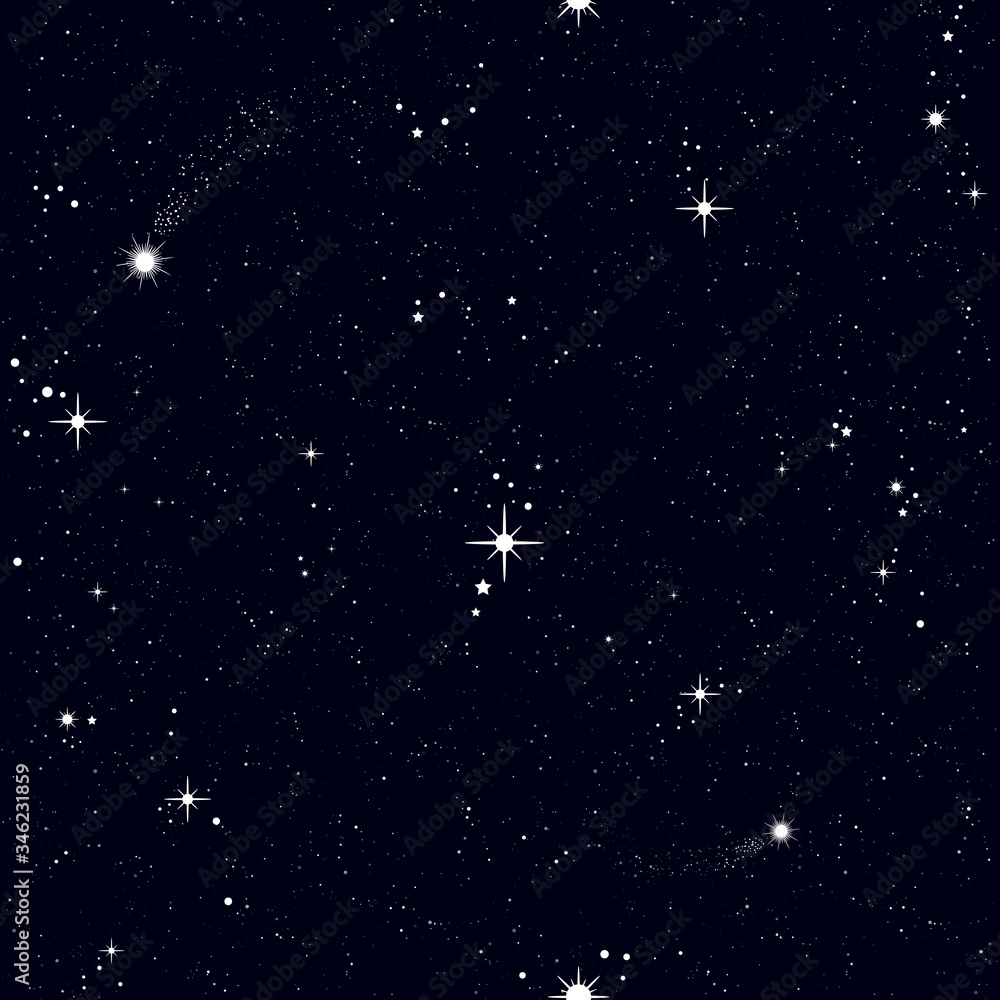 Space seamless pattern, beautiful universe, night sky with stars ...