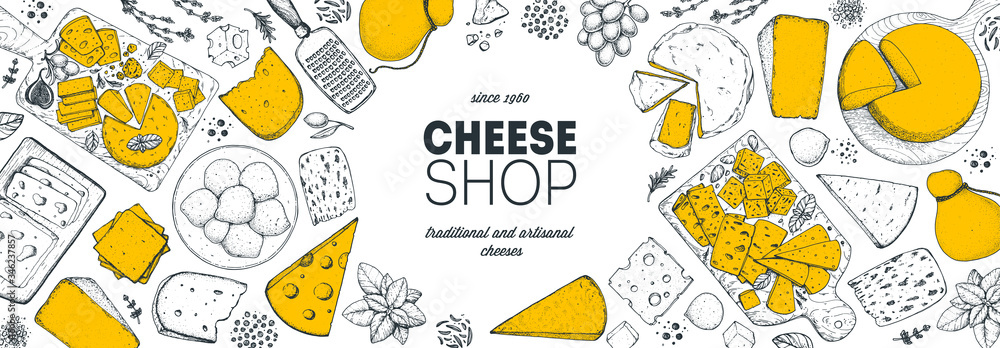 Cheese design template. Hand drawn sketch. Retro food background ...