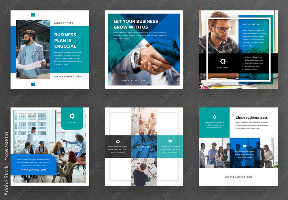Business Social Media Post Layout Set with Blue and Teal Gradient ...