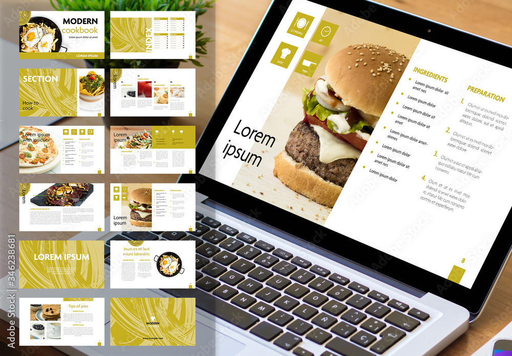 Digital Cookbook Layout with Green Textured Accents Stock Template ...