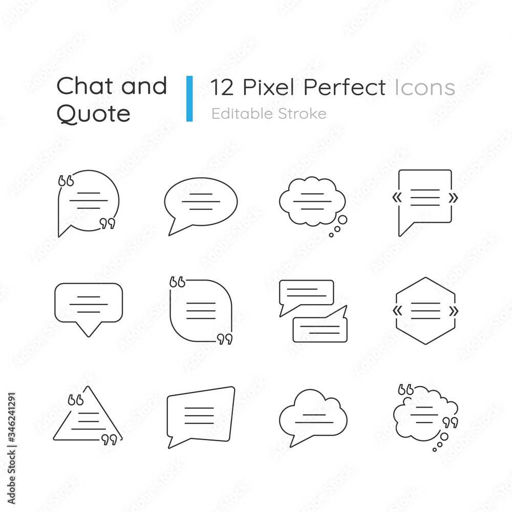 Dialogue box pixel perfect linear icons set. Blank speech clouds ...