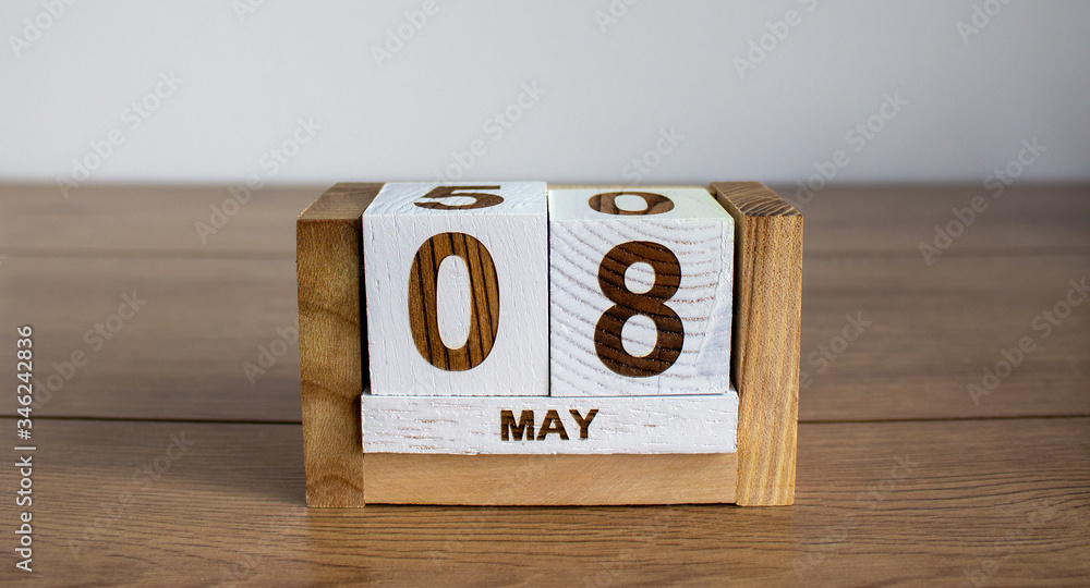 May 8 on the calendar. Victory Day. Calendar on a white background. The ...