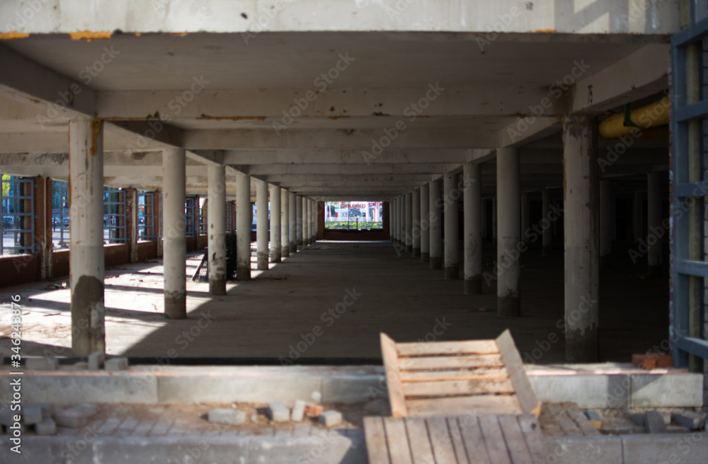 reinforced concrete round columns of a building under construction ...