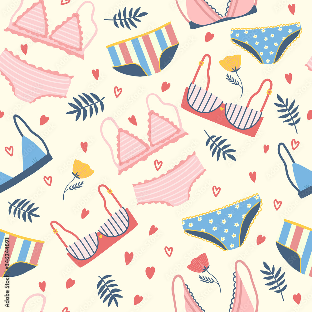 Seamless pattern with woman lingerie and underwear. Background with ...