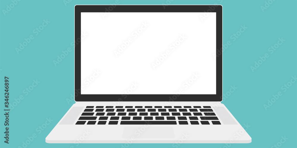 laptop layout in flat style, device screen layout. Realistic open ...