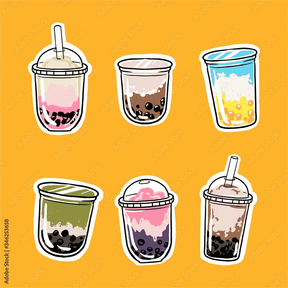 Set of cute boba drink illustration Premium Vector Stock Illustration ...
