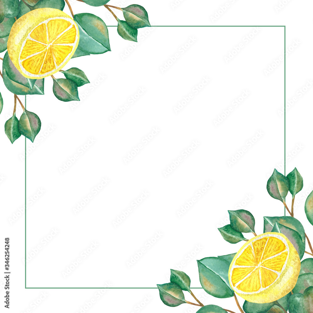 Watercolor hand painted nature greenery healthy citrus corner ...
