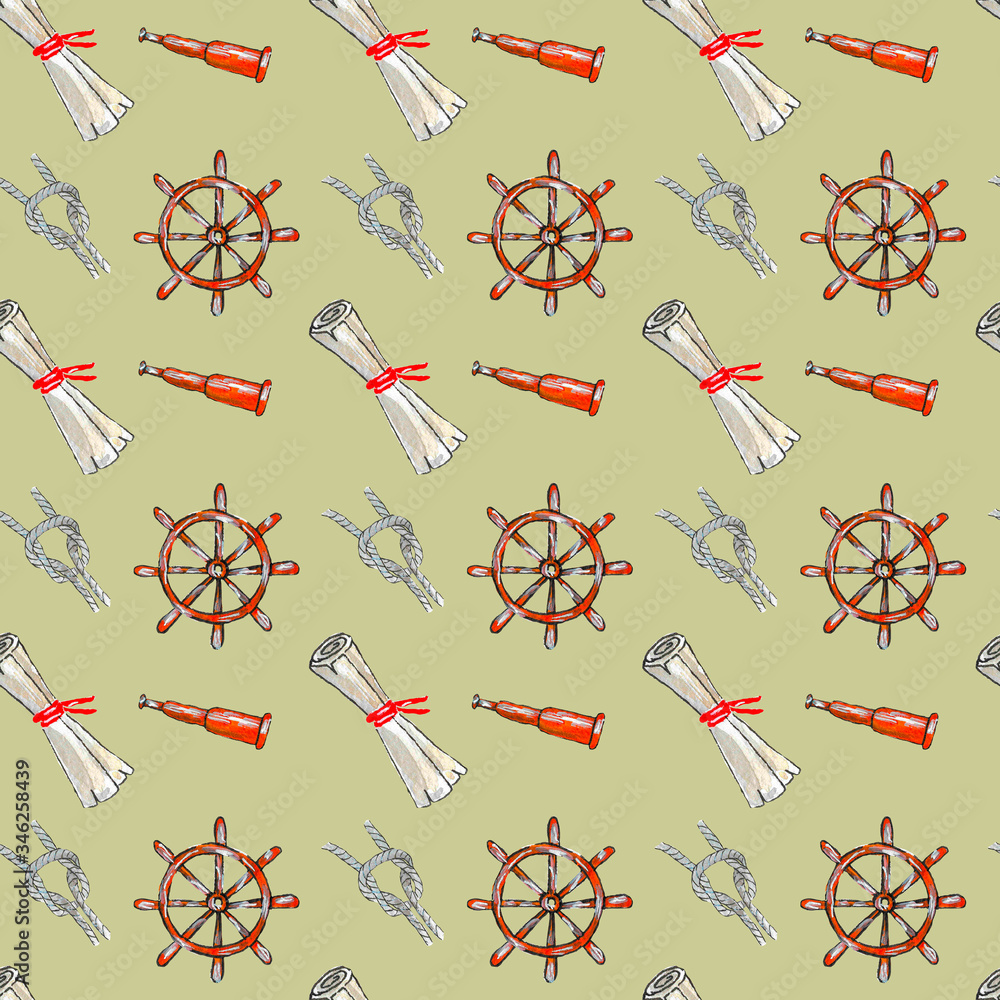 Seamless watercolor pattern on the theme of the sea, consisting of ...