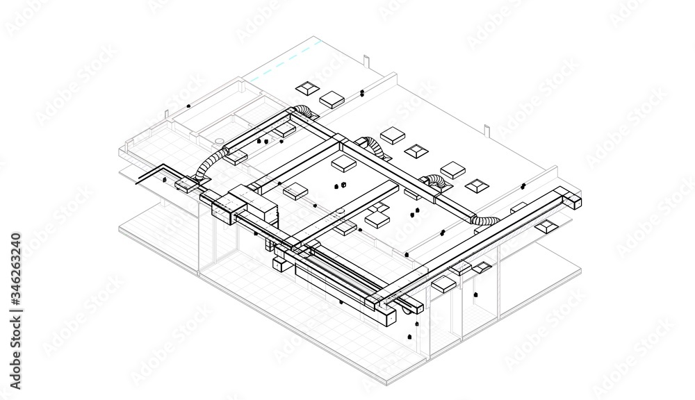 architectural isometric blueprint of HVAC system in BIM Stock ...