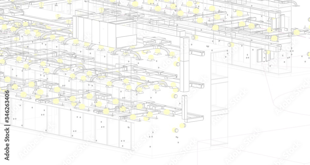 architectural isometric blueprint of HVAC and Lighting system in BIM ...