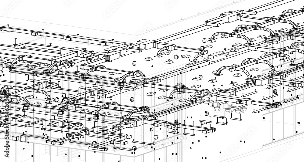 architectural isometric blueprint of HVAC system in BIM Stock ...