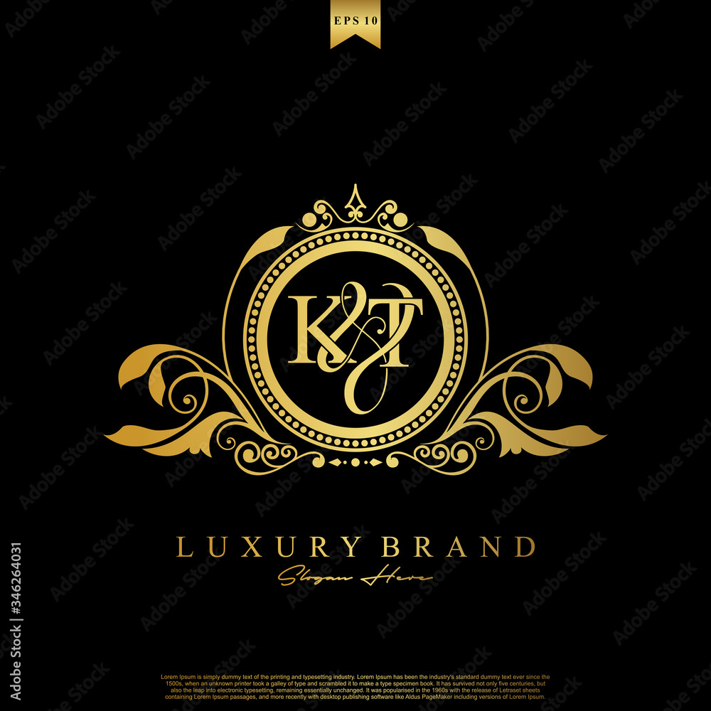 Logo Initial letter KT luxury vector mark, gold color elegant classical ...