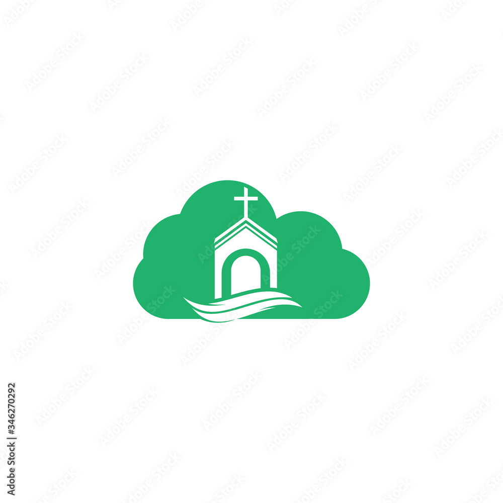 Church building cloud shape concept logo design. Template logo for ...