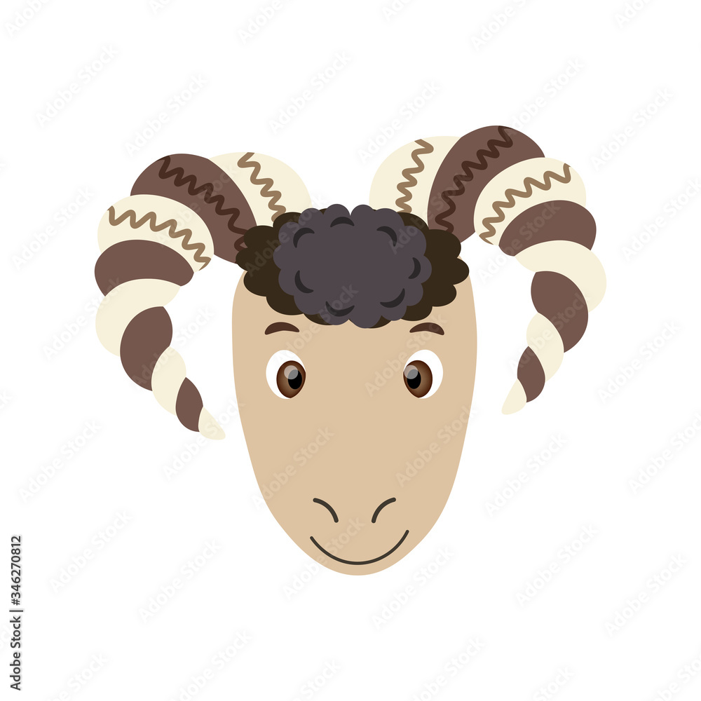 Colorful vector ram face. Cute sheep. One object on a white background ...