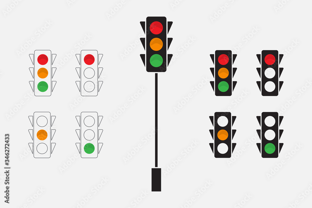 Traffic lights, line design and silhouette icon. Vector illustration ...