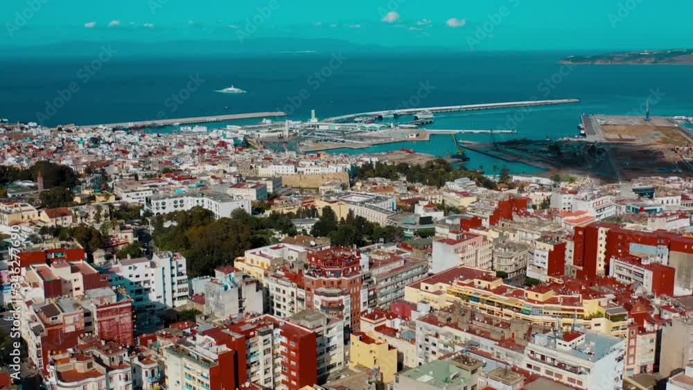 Morocco: Aerial view of the city of Tangier /Panoramic view of the city ...