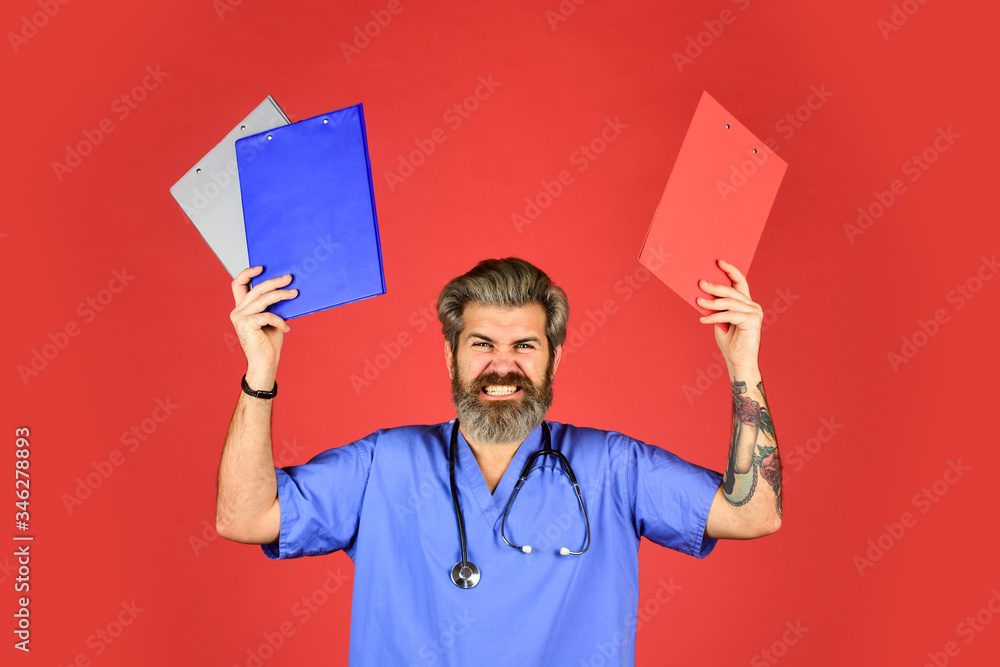 angry doctor with stethoscope. give some advice. Medicine concept ...