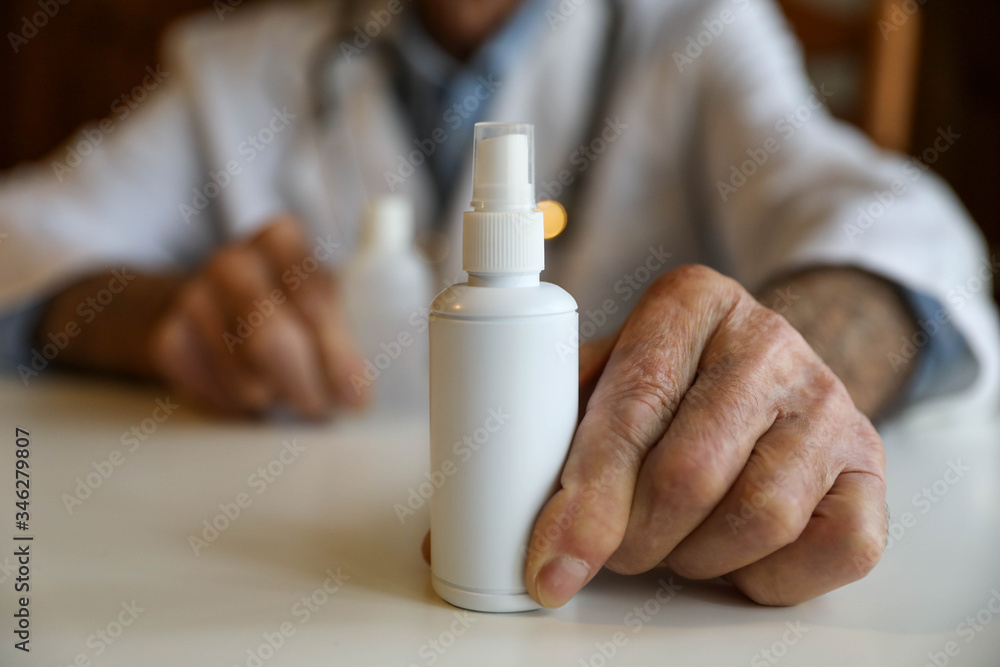 Transparent spray container with antibacterial and antiseptic agent in ...