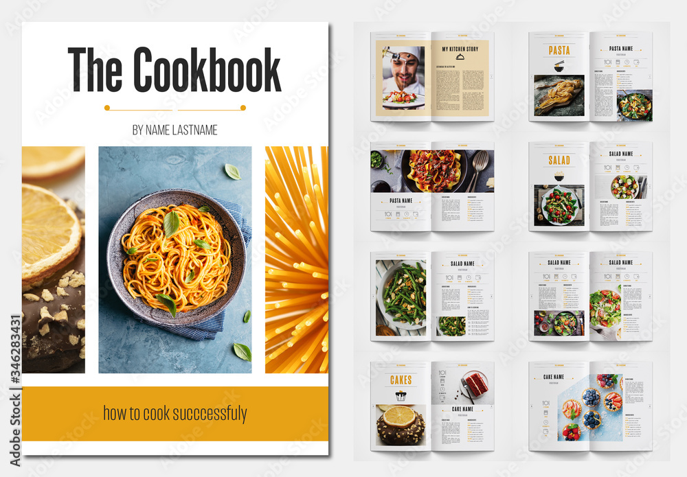 Cookbook Layout with Orange Accents Stock Template | Adobe Stock Cookbook Layout with Orange Accents Stock Template | Adobe Stock