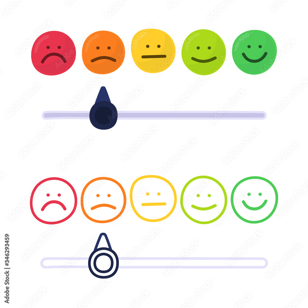 Feedback or rating scale with smiles representing various emotions in ...