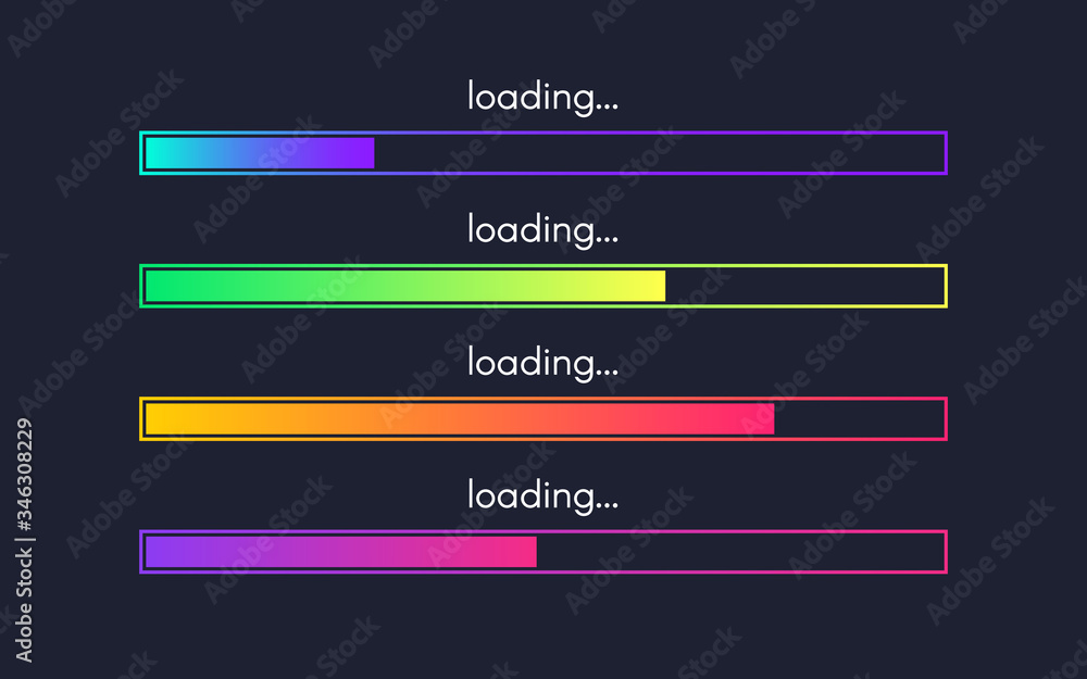 Loading bar set. Web design elements on dark backdrop. Progress ...
