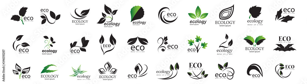 Collection Of Eco And Organic Logo Set - Isolated On White Background ...