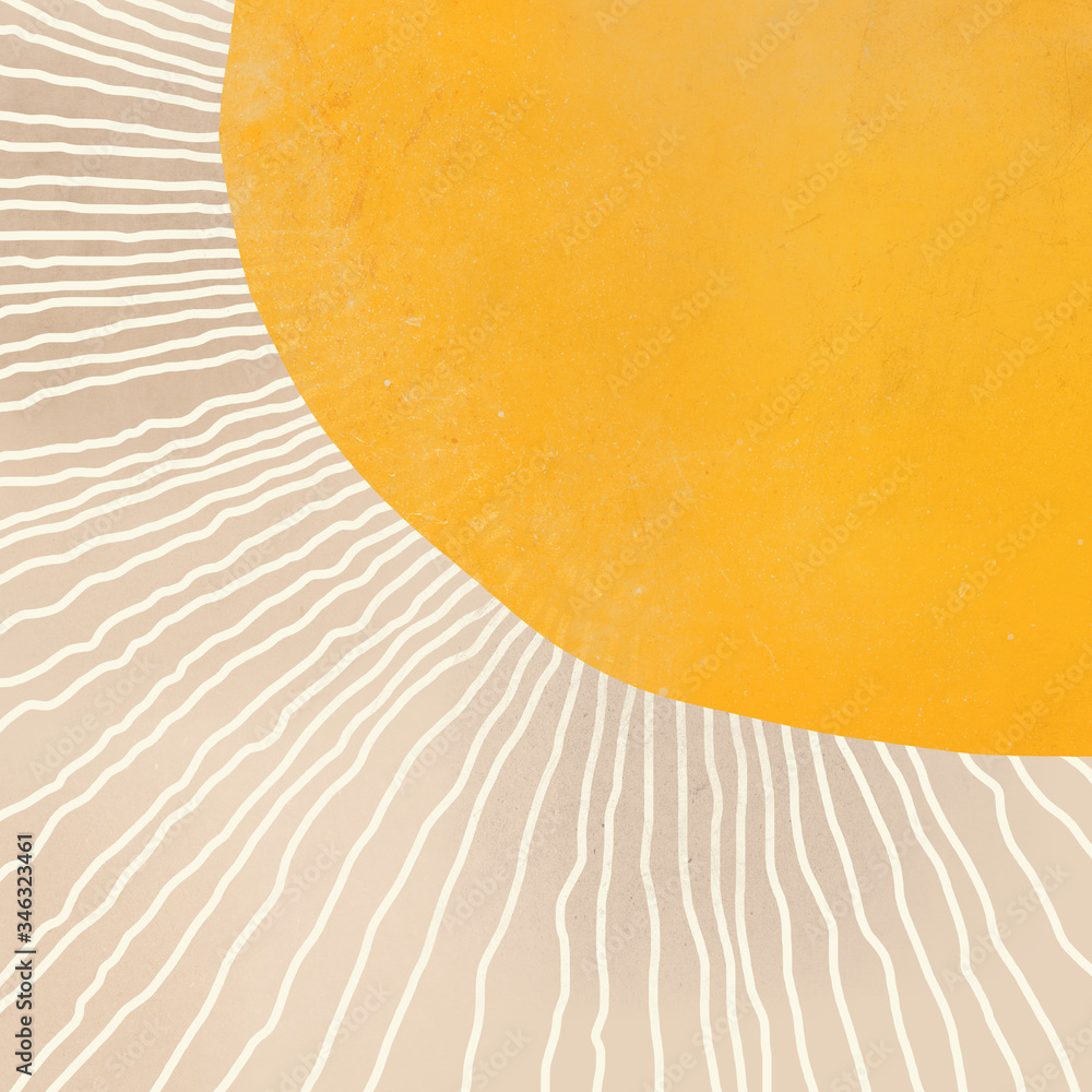 boho abstract sun art yellow and neutral colors hand-painted ...