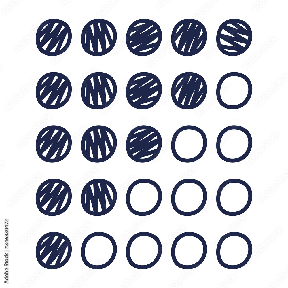 Circle Rating Icons, a hand drawn vector illustration of dot icons for ...