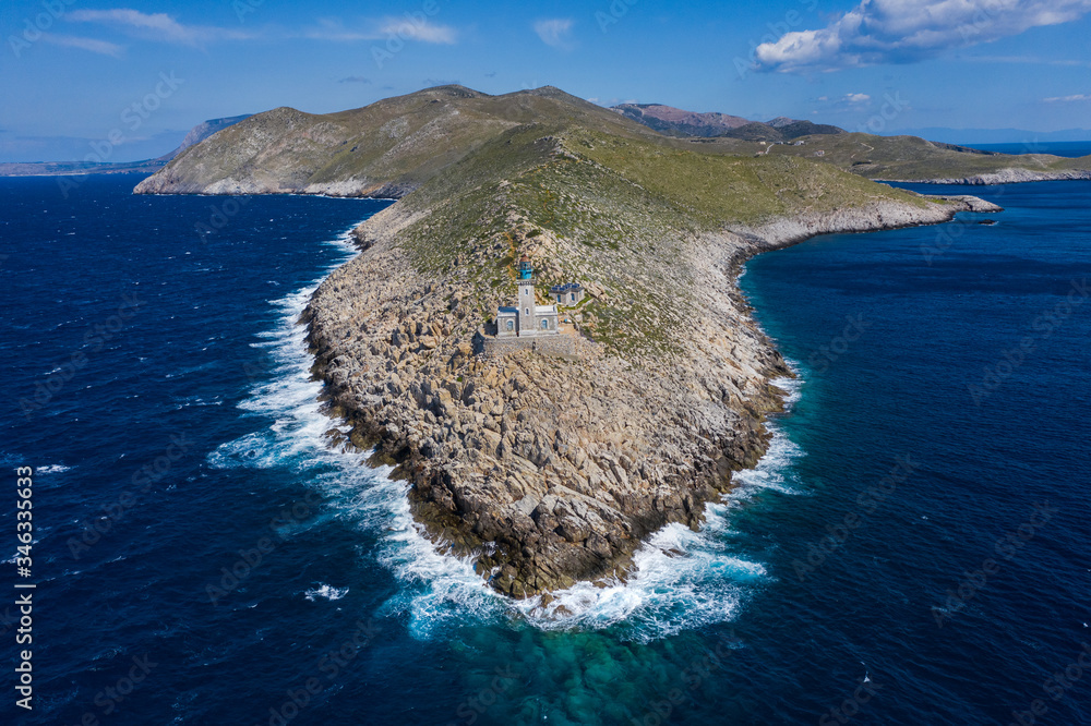 Lighthouse at cape Tainaron lighthouse in Mani Greece. Cape Tenaro ...