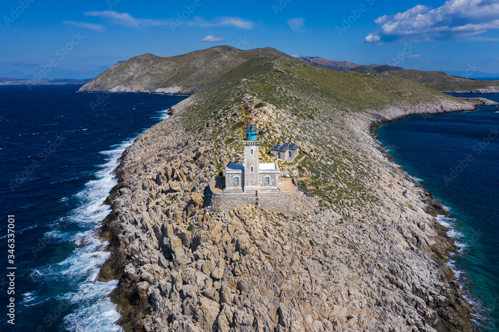 Lighthouse at cape Tainaron lighthouse in Mani Greece. Cape Tenaro ...
