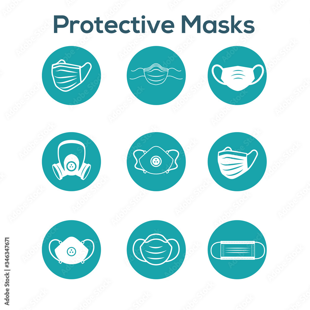 Sanitation and protection facemask ppe icon set w respiratory face ...