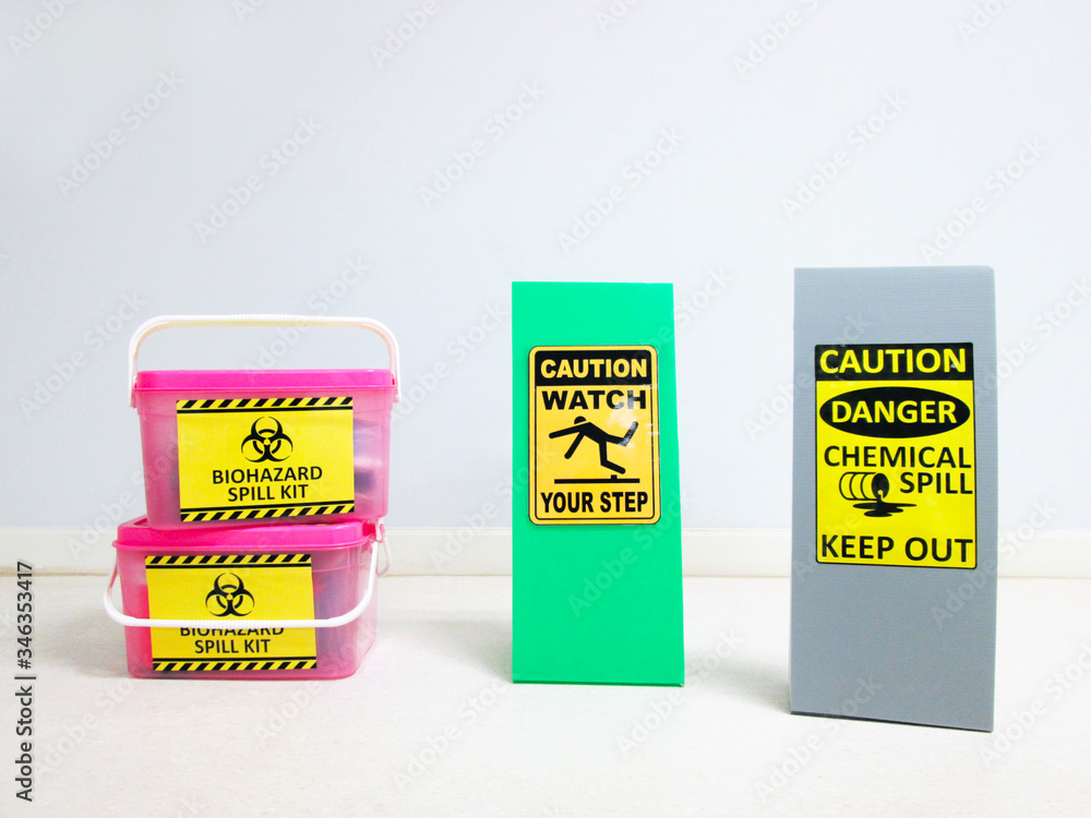 Chemical Spill kit yellow bucket and Biohazard Spill Kit with Warning ...