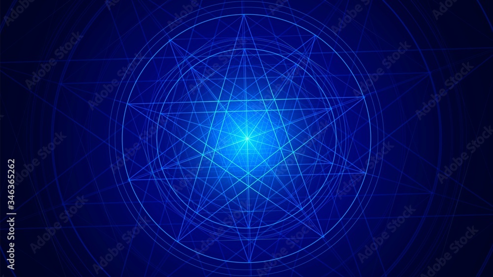 Linear luminous blue pentagram, a star in a circle - a symbol of magic ...