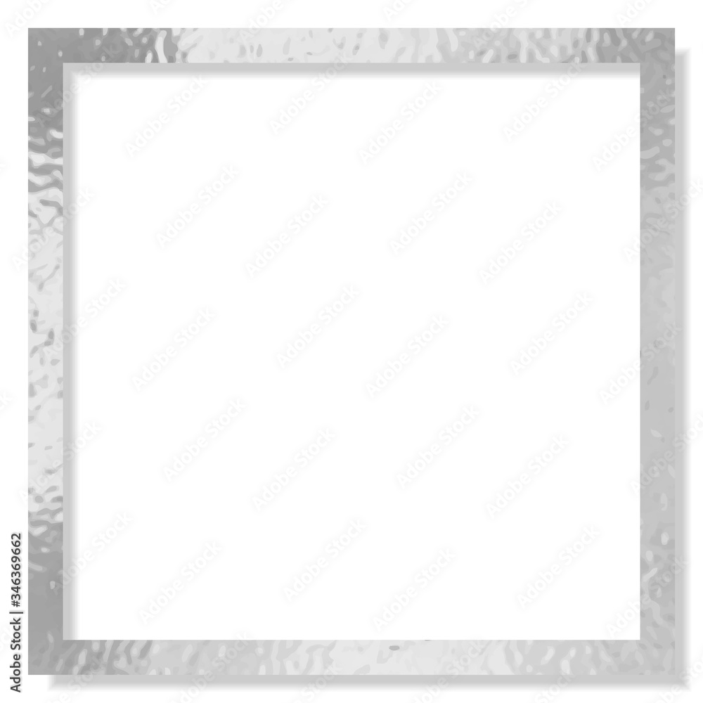 Silver shiny glowing vintage frame with shadows isolated on white background. Metallic luxury ...