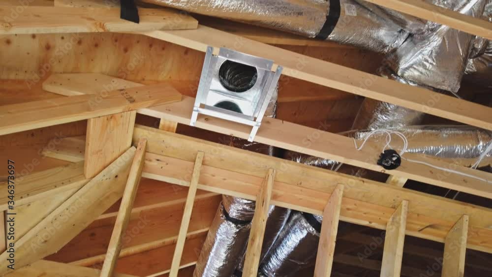 Construction new home of HVAC vents being installed air conditioning on ...